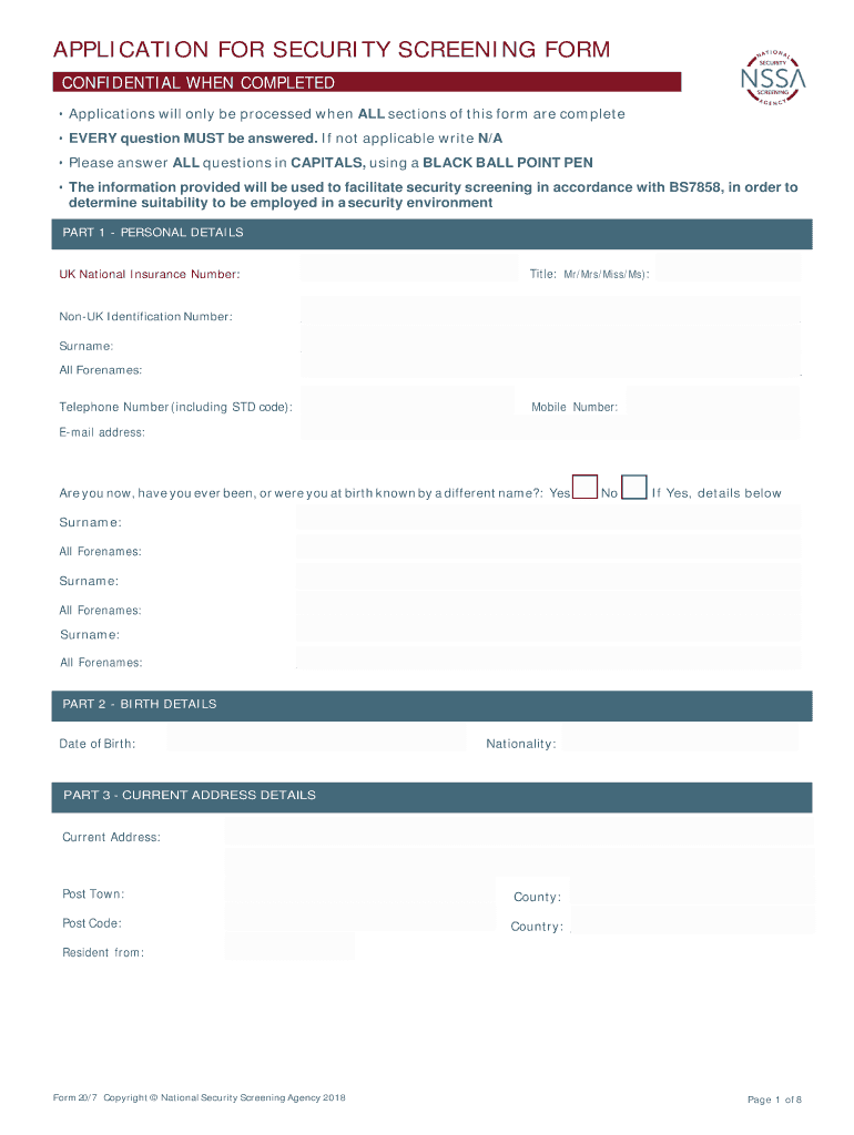 Fillable Online 7858 co application for security screening form ...