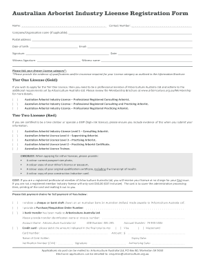 Fillable Online arboriculture org Australian Arborist Industry License ...