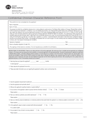 Fillable Online Confidential: Christian Character Reference Form - Moody Bible ... Fax Email ...