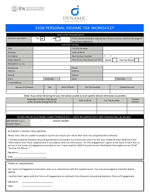 Fillable Online 2018 personal income tax worksheet - Dynamic Accounting ...