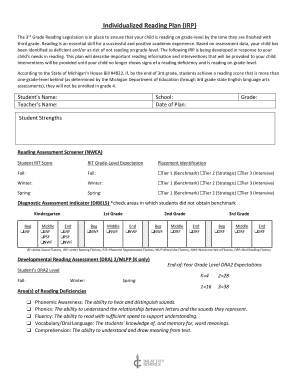 Fillable Online Individualized Reading Plan IRP Fax Email Print - pdfFiller