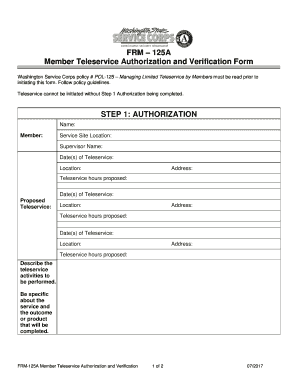 Fillable Online 125A Member Teleservice Authorization and Verification ...
