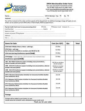 Fillable Online DRTA Merchandise Order form - Diversional Therapy ...