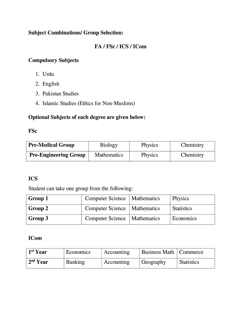 Ics Subjects Combination - Fill Online, Printable, Fillable, Blank ...