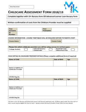 Fillable Online childcare assessment form 2018/19 - Milton Keynes ...