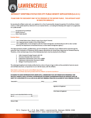 Fillable Online AFFIDAVIT VERIFYING STATUS FOR CITY PUBLIC BENEFIT APPLICATION (S Fax Email ...