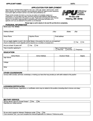 Fillable Online HPU job application - Hibbing Public Utilities Fax ...