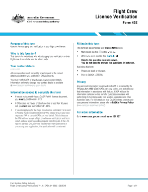 Fillable Online Flight Crew Licence Verification. Form 452 Fax Email ...