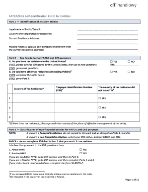 Fillable Online FATCA/CRS Self-Certification Form for Entities - Citi ...