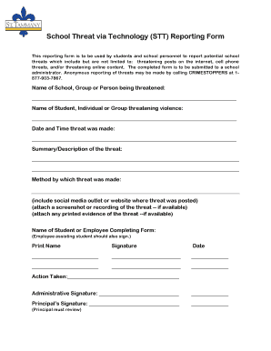 Fillable Online woodlakeelementary stpsb School Threat via Technology ...