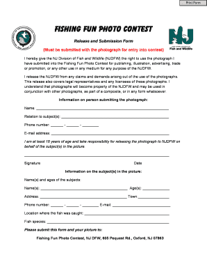 Fillable Online Fishing Fun Photo Contest Submission and Release Form ...