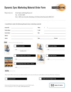 Fillable Online Dynamic Sync Marketing Material Order Form - Hoya Lens ...