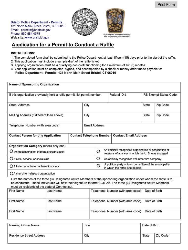 Fillable Online Application for a Permit to Conduct a Raffle - Bristol, CT Fax Email Print ...
