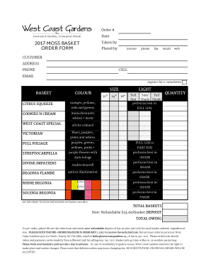 Fillable Online 2017 moss basket order form - West Coast Gardens Fax ...
