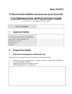 Fillable Online COORDINATION APPLICATION FORM Fax Email Print - pdfFiller