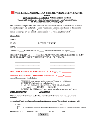 Fillable Online Transcript Requests - John Marshall Law School Fax ...