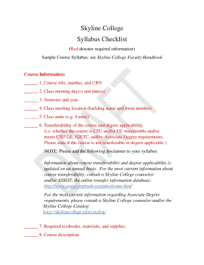 Fillable Online Skyline College Syllabus Checklist Fax Email Print ...