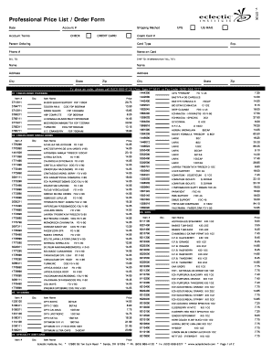 Fillable Online Professional Price List / Order Form Fax Email Print ...