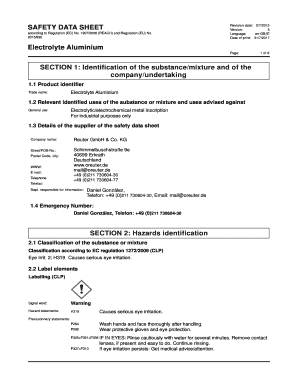 Fillable Online SAFETY DATA SHEET Electrolyte Aluminium SECTION 1 ... Fax Email Print - pdfFiller