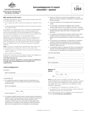 Fillable Online Form 1284 - Acknowledgement of unpaid placementsponsor ...