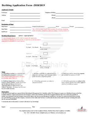 Fillable Online Berthing Application Form -2018/2019 Fax Email Print ...