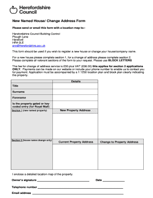 Fillable Online Change of Existing House Name. Change of house name or ...