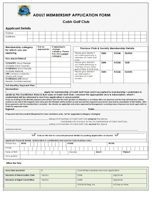 Fillable Online adult membership application form - My Golf Membership ...