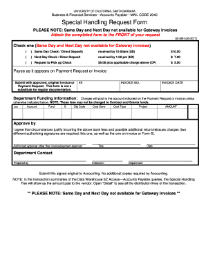 Fillable Online Special Handling Request Form - UCSB Fax Email Print ...