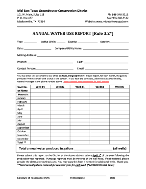 Fillable Online ANNUAL WATER USE REPORT Rule 3.2* - Mid-East Texas ...