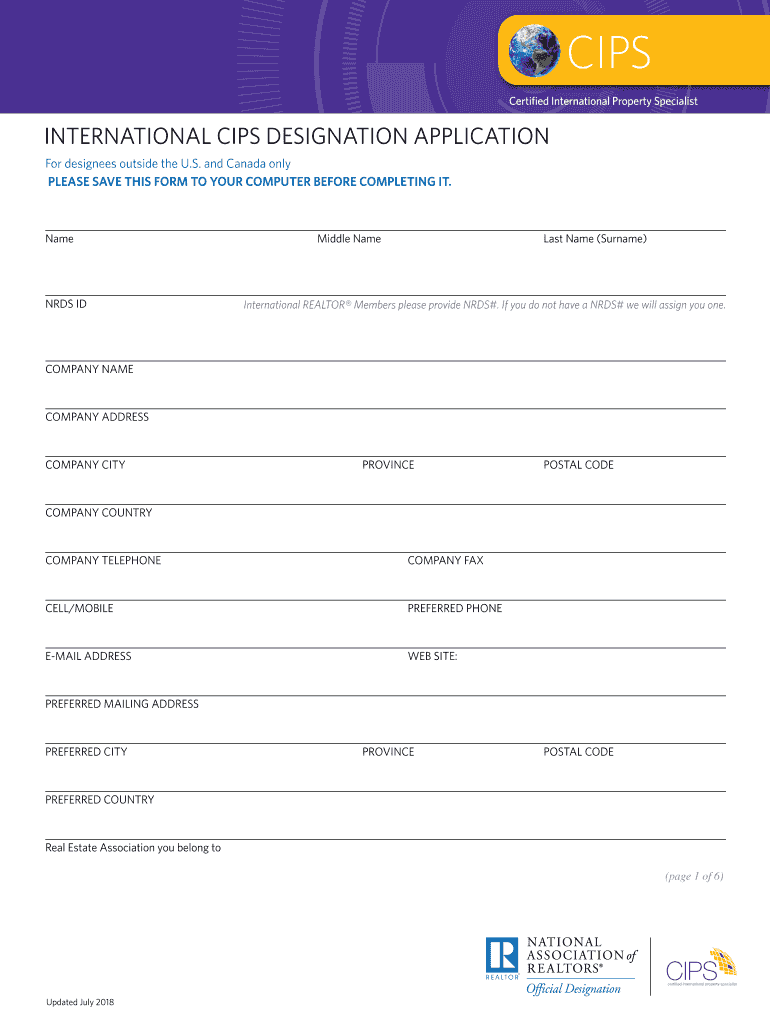 Fillable Online INTERNATIONAL CIPS DESIGNATION APPLICATION Fax Email ...