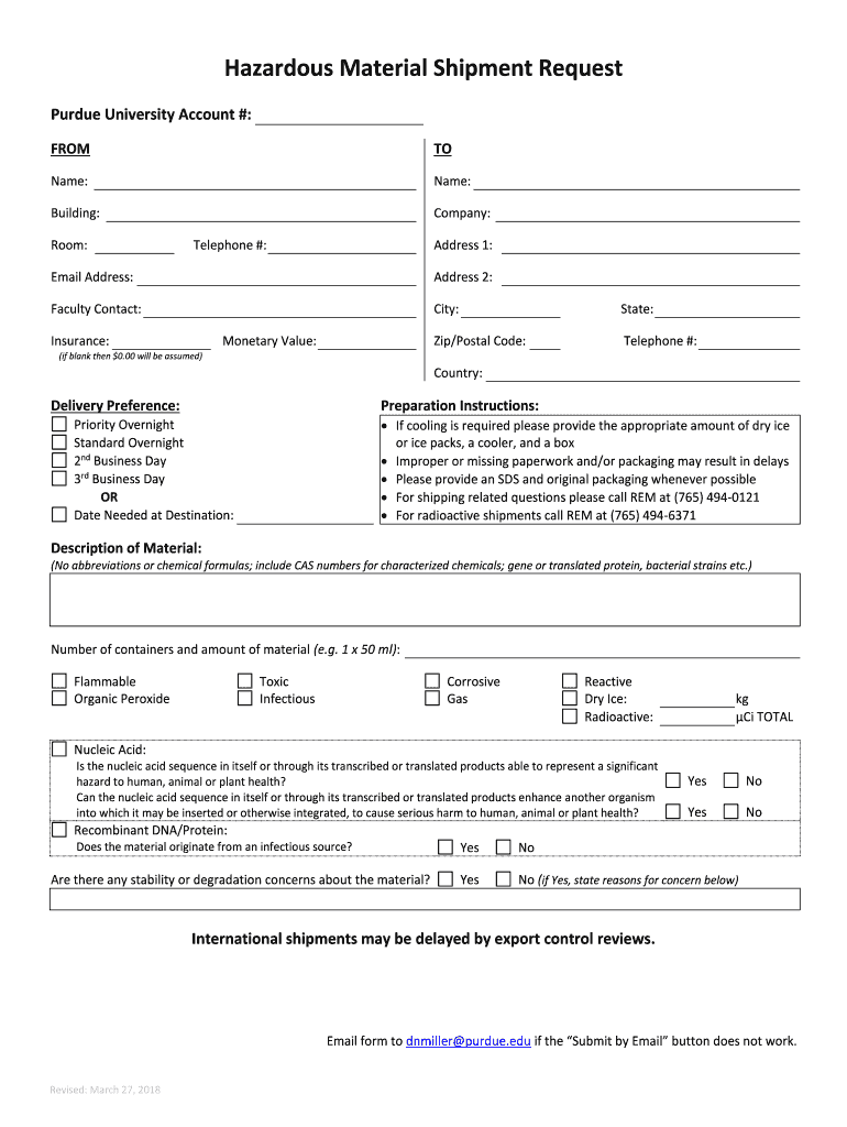 Fillable Online Hazardous Material Shipment Request. Shipping Hazardous ...