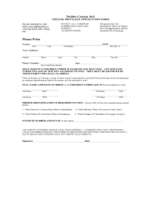 Fillable Online Inmate Visitation Application Form - Nobles County Fax ...