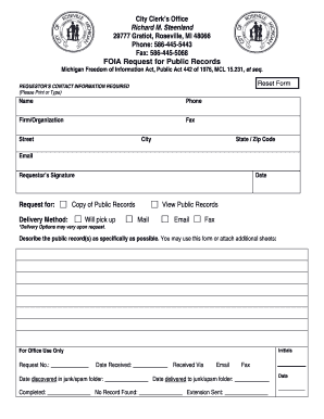 Fillable Online 586-445-5068 FOIA Request - City of Roseville, MI Fax ...