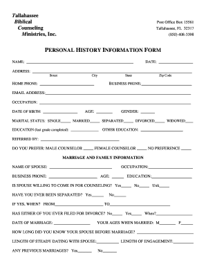 Fillable Online PERSONAL HISTORY INFORMATION FORM Fax Email Print ...