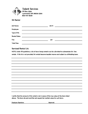 Fillable Online Kit Rental Form Fax Email Print - pdfFiller
