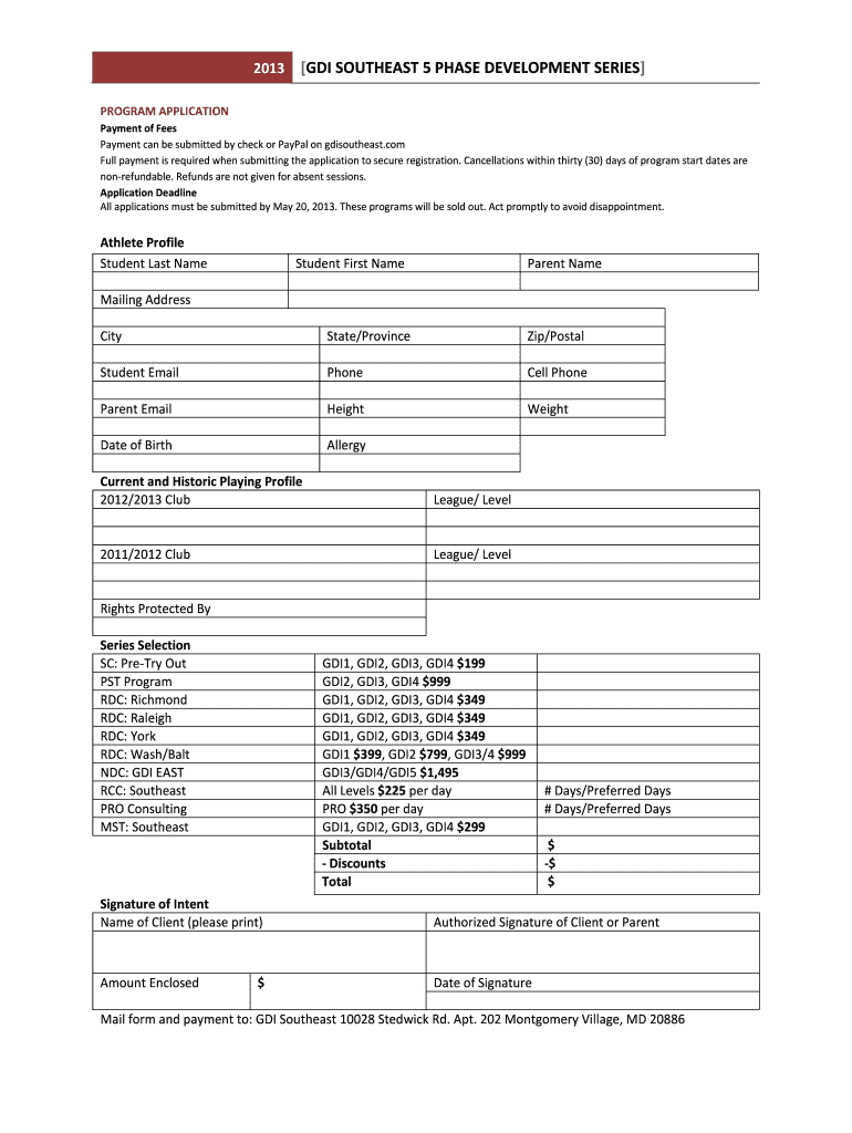 Fillable Online gdi southeast 5 phase development series - GDI USA Fax ...