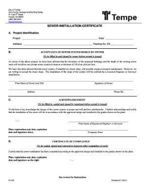 Fillable Online SEWER INSTALLATION CERTIFICATE Fax Email Print - pdfFiller