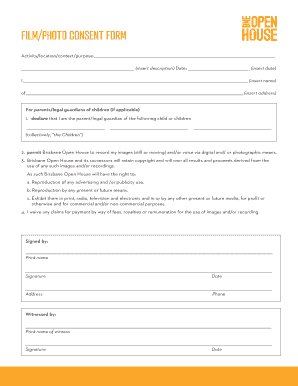 Fillable Online FILM/PHOTO CONSENT FORM - brisbaneopenhouse.com.au Fax ...