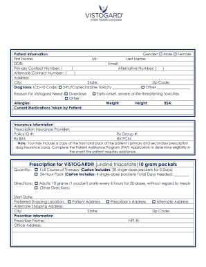 Fillable Online Prescription for VISTOGARD (uridine triacetate)10 gram ...