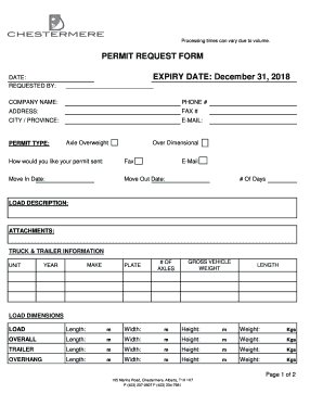 Fillable Online PERMIT REQUEST FORM EXPIRY DATE: December 31, 2018 Fax ...
