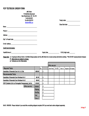 Fillable Online pcp textbook order form - JIBC Fax Email Print - pdfFiller