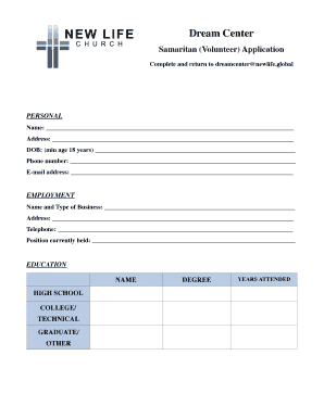 Fillable Online UPDATED Samaritan Application (Dream Center) Fax Email ...