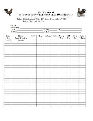 Fillable Online Poultry Entry Form - Mower County Fair Fax Email Print ...