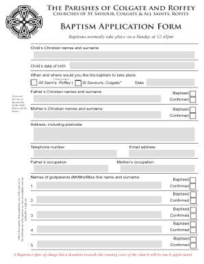 Fillable Online Baptism Application Form - All Saints Roffey Fax Email ...