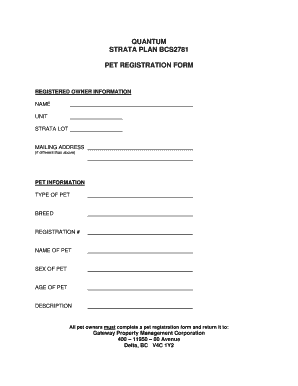 Fillable Online QUANTUM STRATA PLAN BCS2781 PET REGISTRATION FORM Fax ...