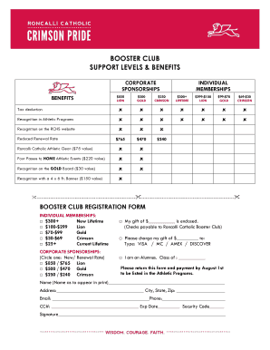 Fillable Online BOOSTER CLUB SUPPORT LEVELS & BENEFITS Fax Email Print ...