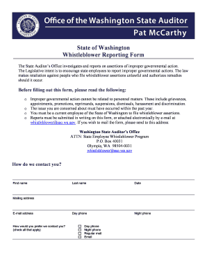 Fillable Online Whistleblower Reporting Form - Washington State Auditor ...