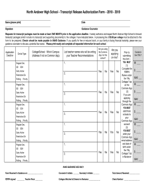 Fillable Online North Andover High School - Transcript Release ...