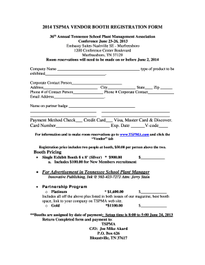 Fillable Online 2014 TSPMA VENDOR BOOTH REGISTRATION FORM Payment ...