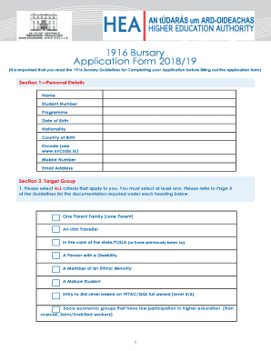 Fillable Online 1916 Bursary Application Form 2018/19 - ITB Fax Email ...